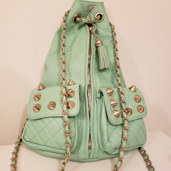 Bags | Stunning Gold Studded Backpack Bag | Poshmark